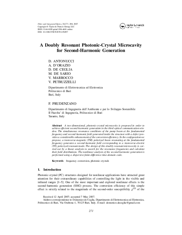 (PDF) A Doubly Resonant Photonic-Crystal Microcavity for Second-Harmonic Generation