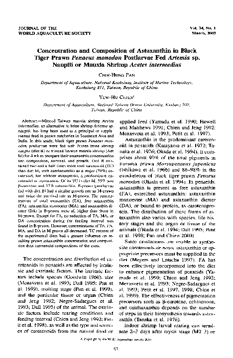 (PDF) Concentration and Composition of Astaxanthin in Black Tiger Prawn ...