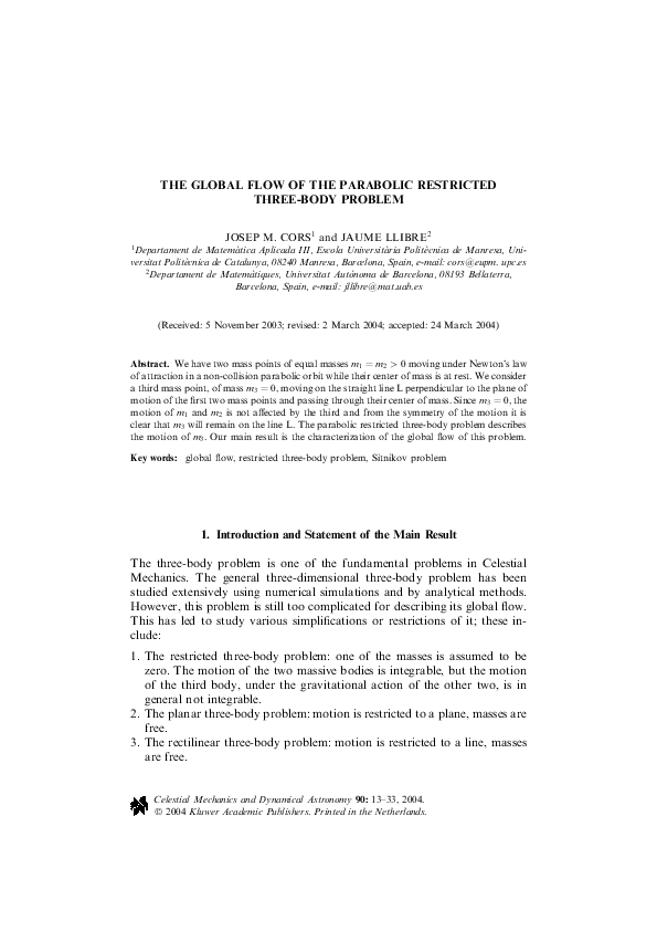 (PDF) The global flow of the parabolic restricted three-body problem