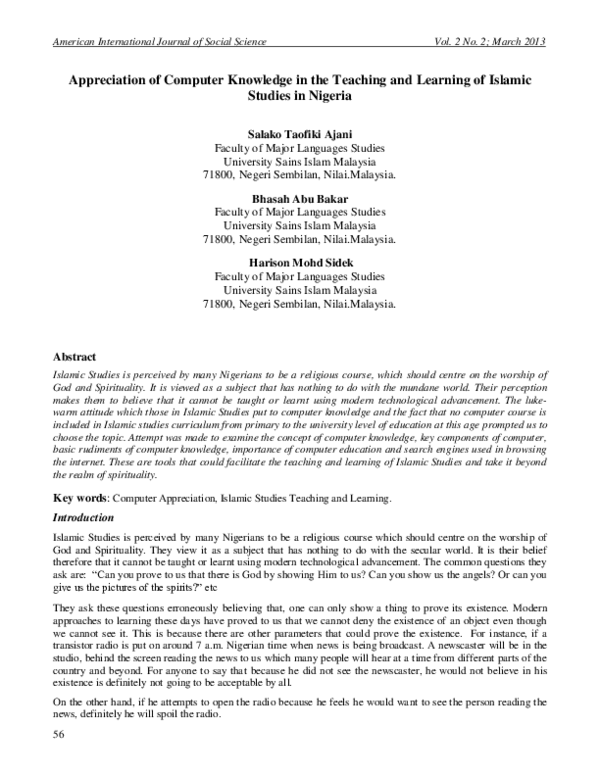 (PDF) Appreciation of Computer Knowledge in the Teaching and Learning ...