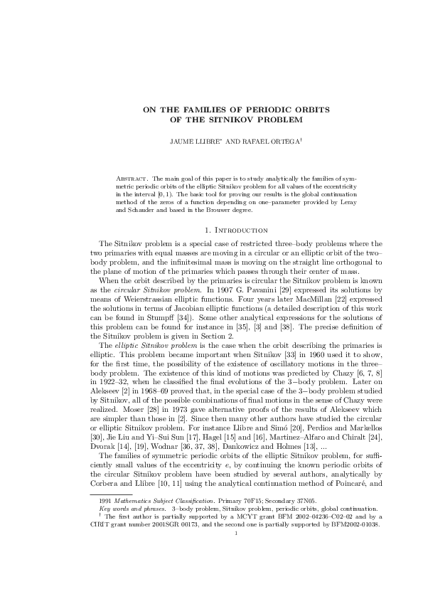 (PDF) On the Families of Periodic Orbits of the Sitnikov Problem