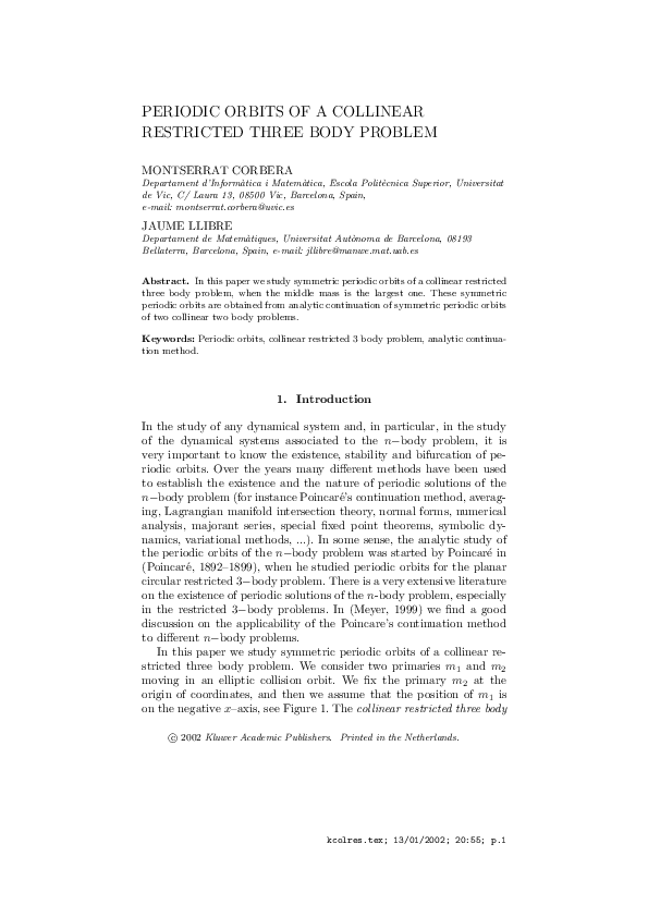 (PDF) Periodic Orbits of a Collinear Restricted Three-Body Problem