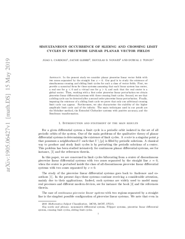 (PDF) Simultaneous occurrence of sliding and crossing limit cycles in ...