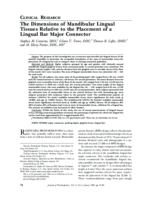 (PDF) The dimensions of mandibular lingual tissues relative to the ...