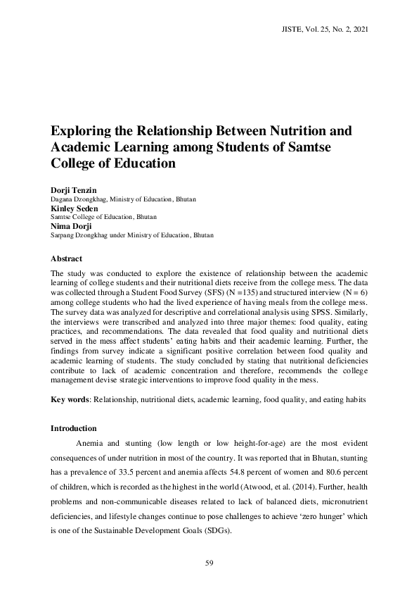 (PDF) Exploring the Relationship Between Nutrition and Academic ...