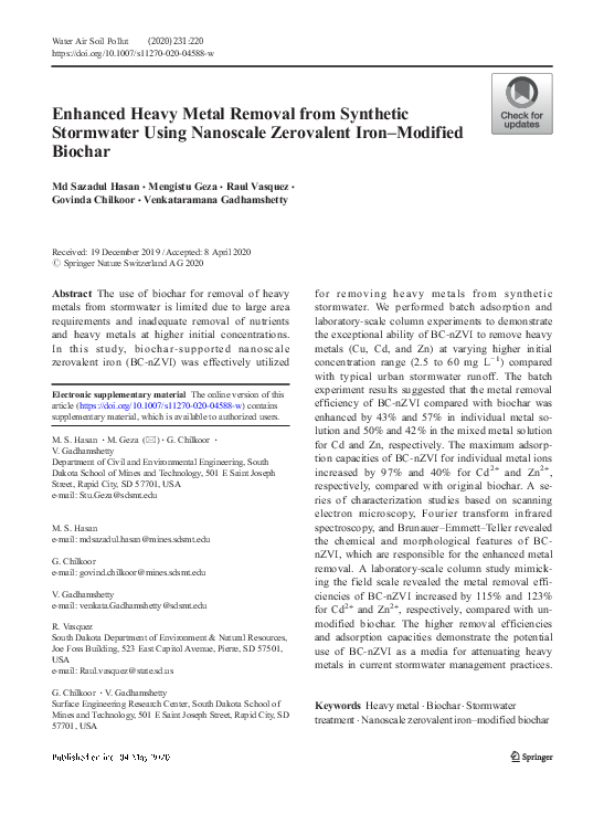 (PDF) Enhanced Heavy Metal Removal from Synthetic Stormwater Using Nanoscale Zerovalent Iron ...