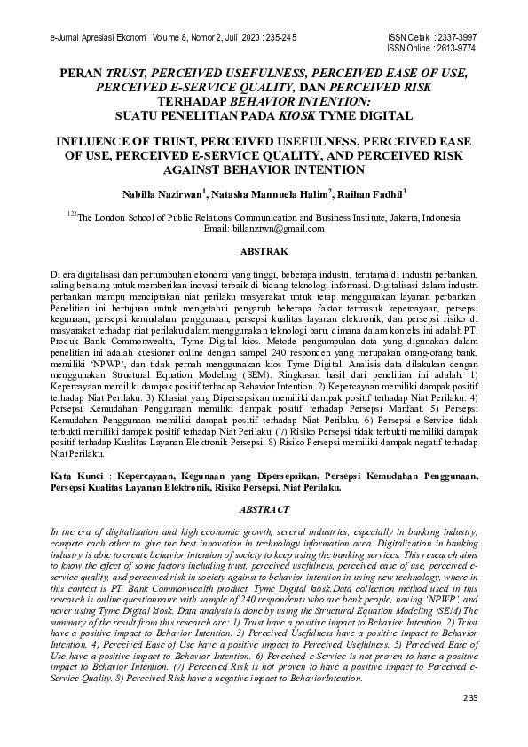 (PDF) Peran Trust, Perceived Usefulness, Perceived Ease of Use, Perceived E-Service Quality, Dan ...