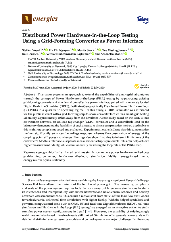 Pdf Distributed Power Hardware In The Loop Testing Using A Grid Forming Converter As Power