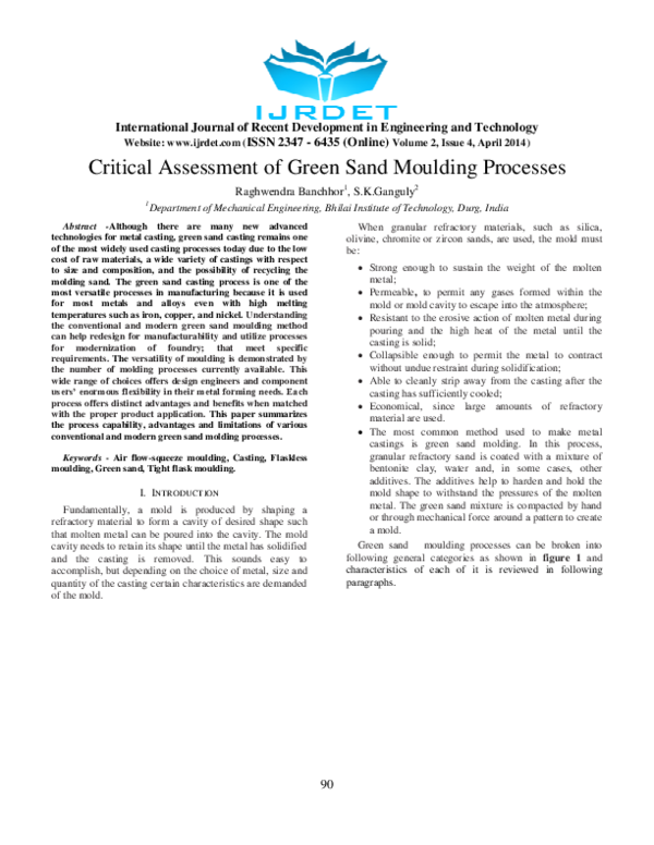 (PDF) Critical Assessment of Green Sand Moulding Processes
