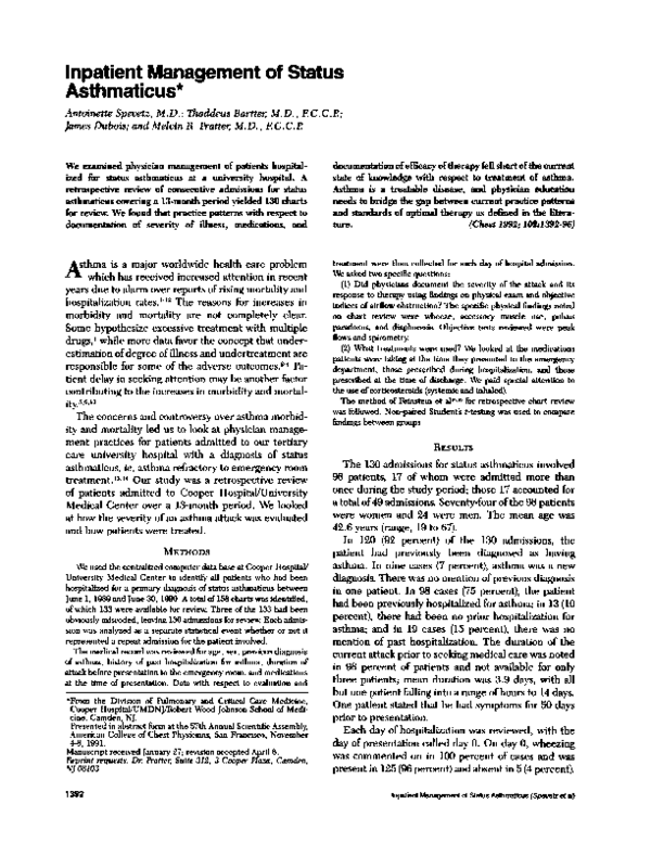 (PDF) Inpatient management of status asthmaticus