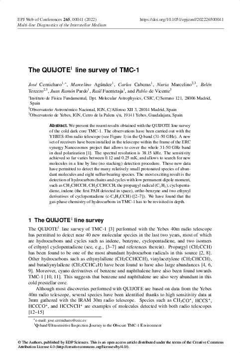 (PDF) The QUIJOTE line survey of TMC-1