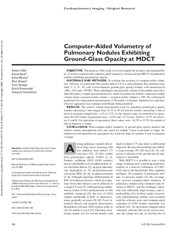 (PDF) Computer-Aided Volumetry of Pulmonary Nodules Exhibiting Ground ...