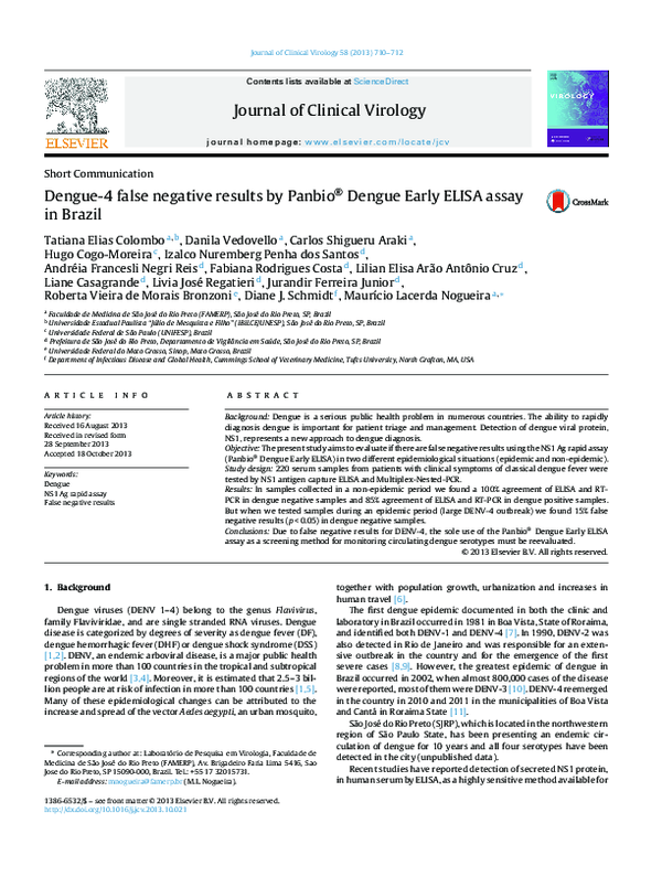 (PDF) Dengue-4 false negative results by Panbio® Dengue Early ELISA ...