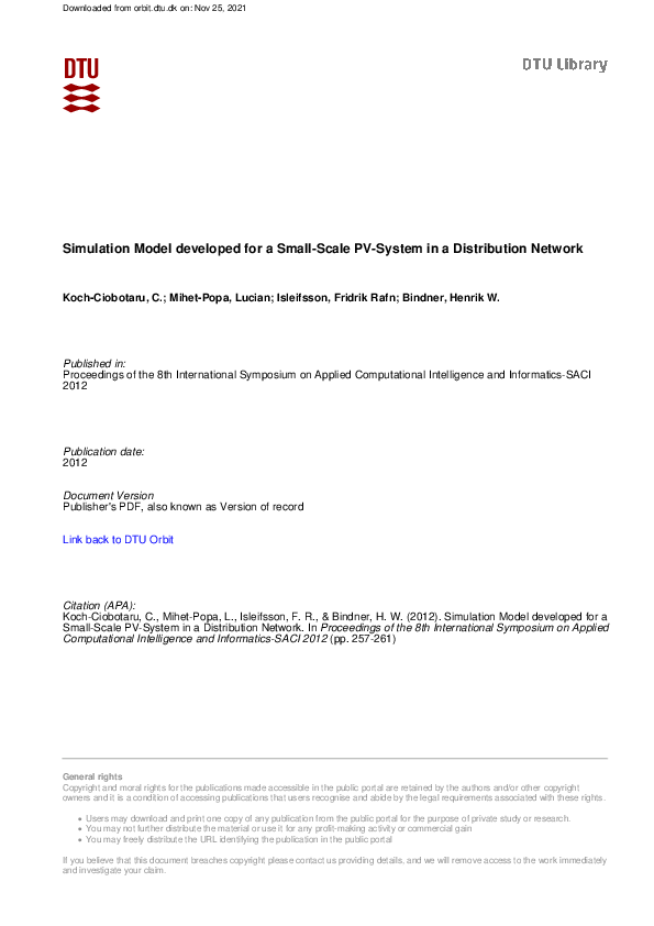 Pdf Simulation Model Developed For A Small Scale Pv System In Distribution Networks
