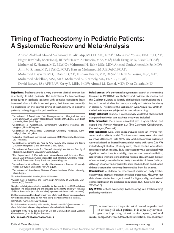 (PDF) Timing of Tracheostomy in Pediatric Patients