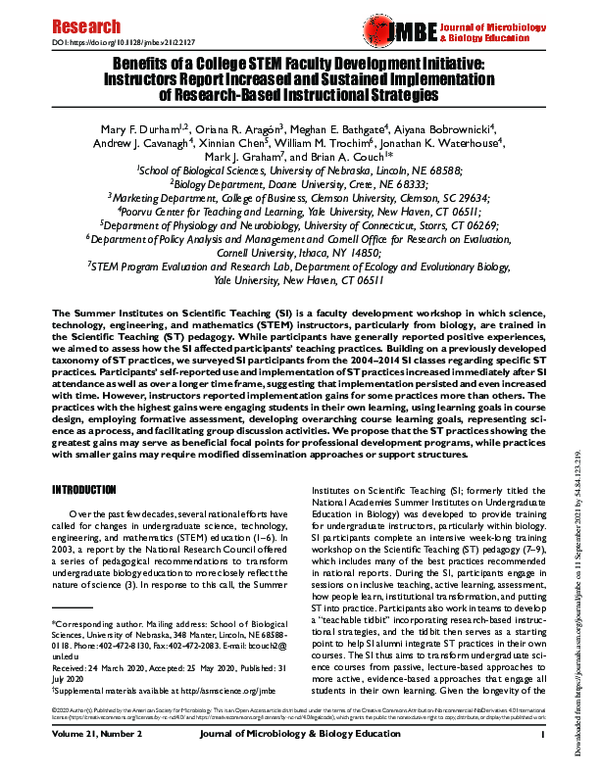 (PDF) Benefits of a College STEM Faculty Development Initiative ...