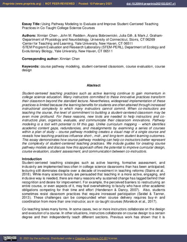 (PDF) Using Pathway Modeling to Evaluation and Improve Student-Centered Teaching Practices in Co ...