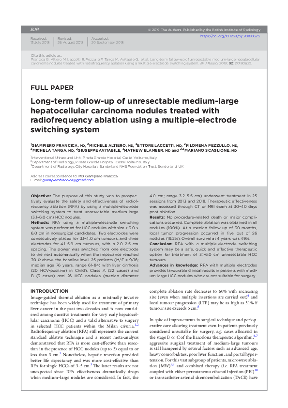 (PDF) Long-term follow-up of unresectable medium-large hepatocellular ...