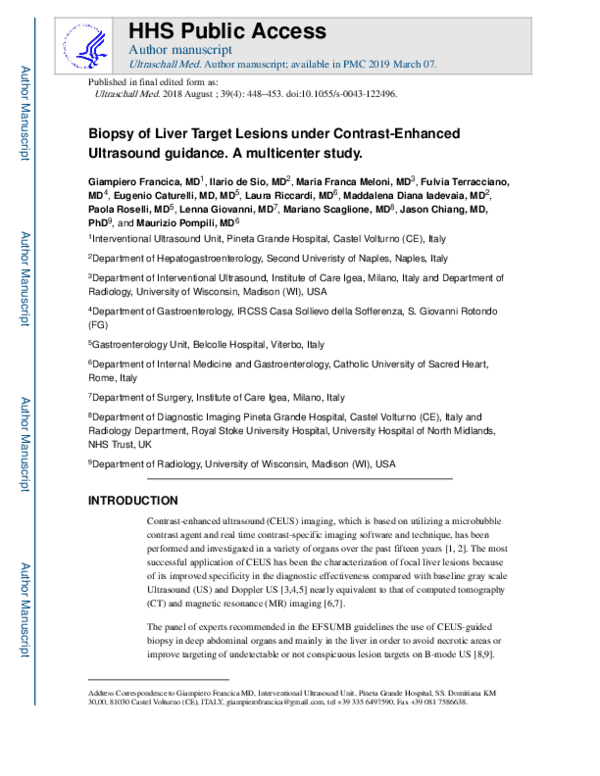 (PDF) Biopsy of Liver Target Lesions under Contrast-Enhanced Ultrasound ...