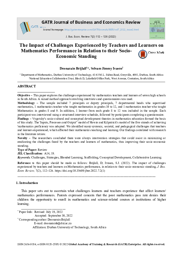 (PDF) The Impact of Challenges Experienced by Teachers and Learners on Mathematics Performance ...