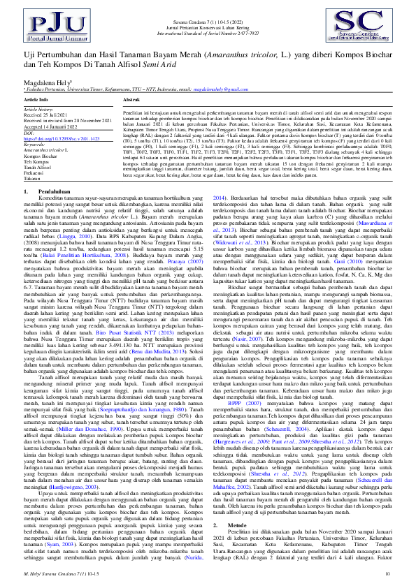 (PDF) Uji Pertumbuhan dan Hasil Tanaman Bayam Merah (Amaranthus tricolor L.) yang diberi Kompos ...
