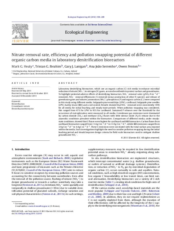 (PDF) Nitrate removal rate, efficiency and pollution swapping potential of different organic ...