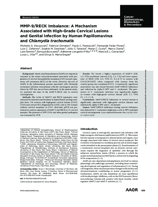 (PDF) MMP-9/RECK imbalance: a mechanism associated with high-grade ...