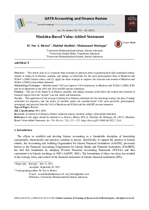 (PDF) Maslaha-Based Value-Added Statement