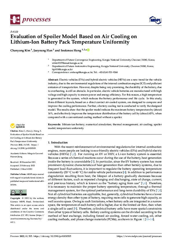 (PDF) Evaluation of Spoiler Model Based on Air Cooling on Lithium-Ion ...
