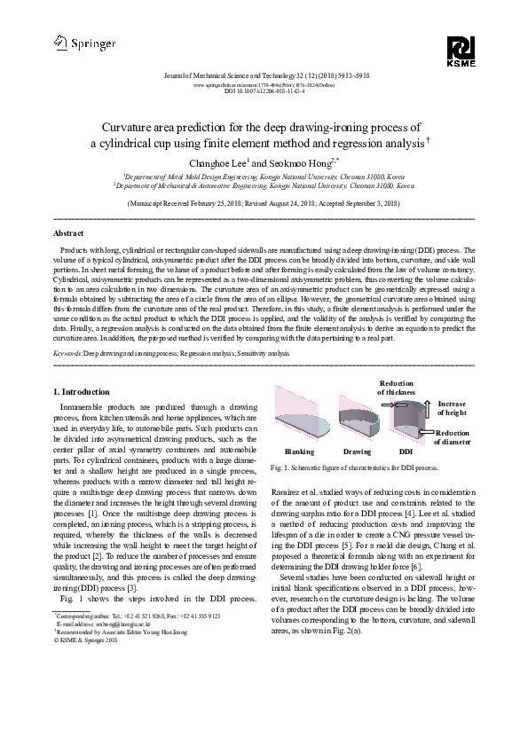 (PDF) Curvature area prediction for the deep drawing-ironing process of a cylindrical cup using ...