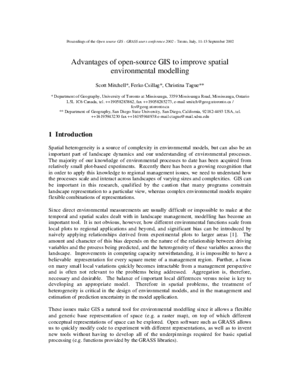 (PDF) Advantages of open-source GIS to improve spatial environmental modelling