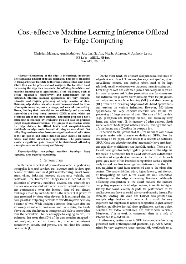 (PDF) Cost-effective Machine Learning Inference Offload for Edge Computing