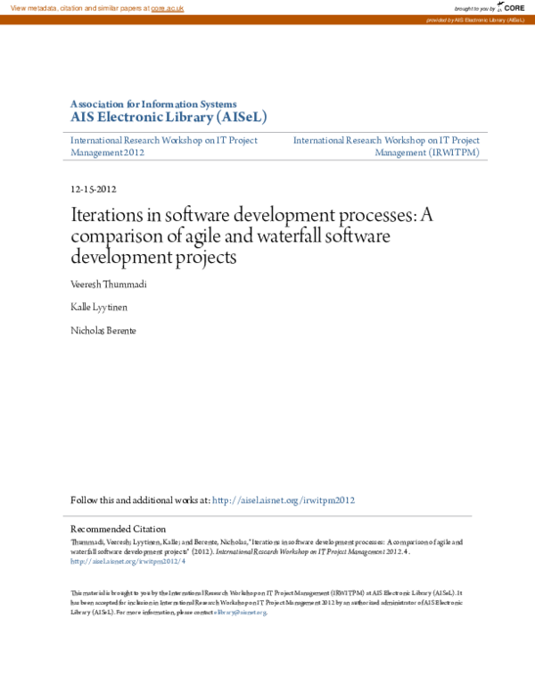 (PDF) Iterations in software development processes: A comparison of agile and waterfall software ...