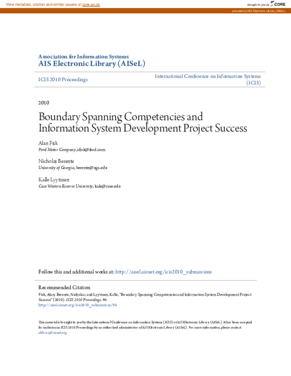 (PDF) Boundary spanning competencies and information system development ...