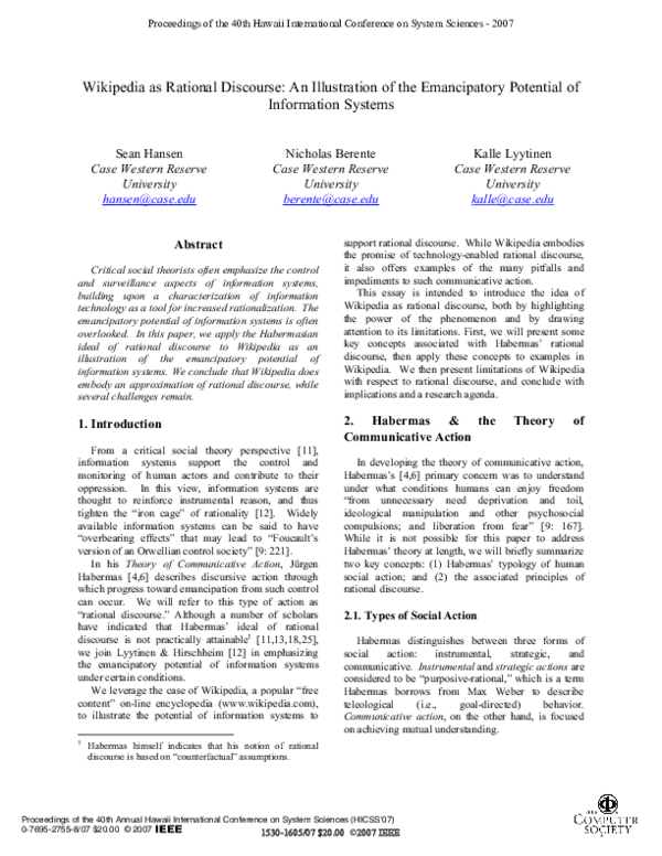 (PDF) Wikipedia as Rational Discourse: An Illustration of the ...