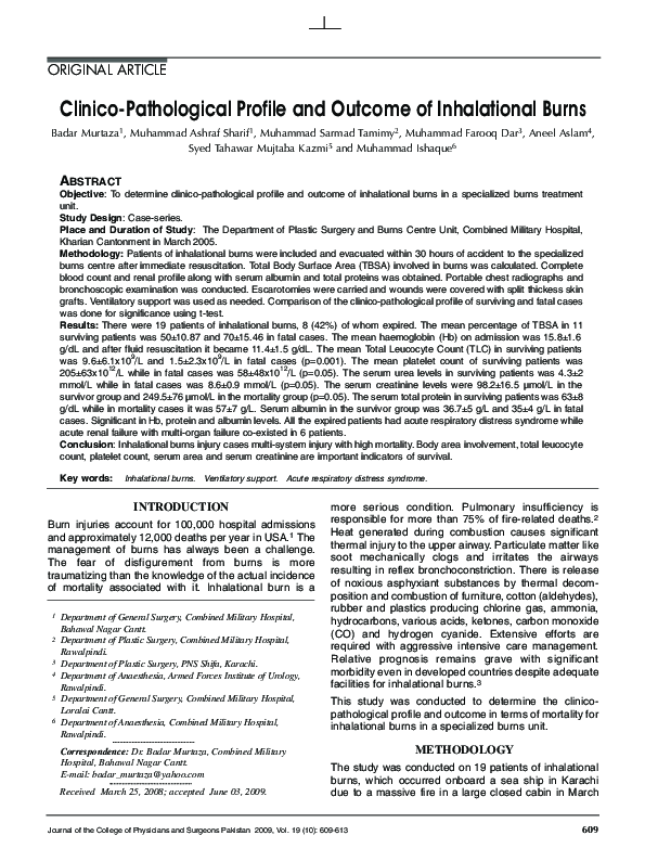(PDF) Clinico-pathological profile and outcome of inhalational burns