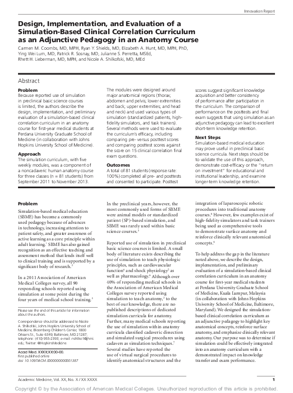 (PDF) Design, Implementation, and Evaluation of a Simulation-Based Clinical Correlation ...