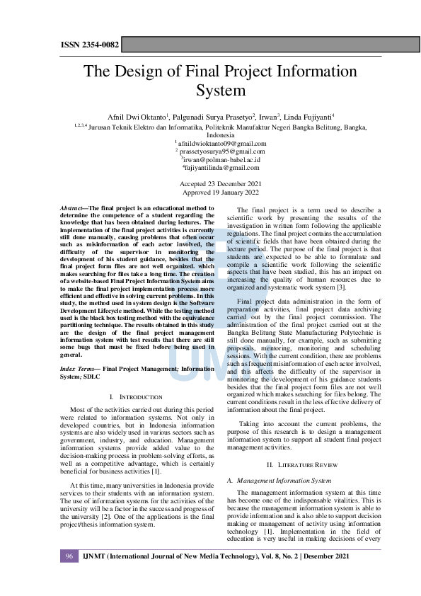 (PDF) The Design of Final Project Information System