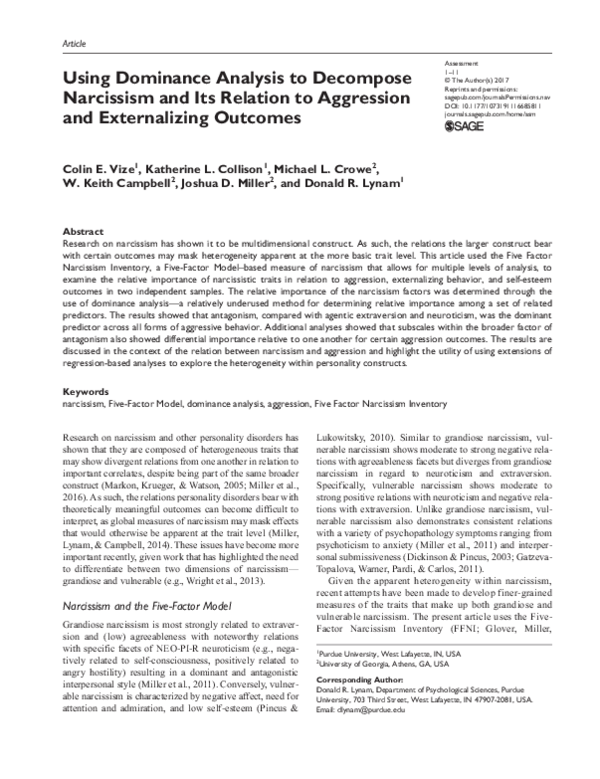 (PDF) Using Dominance Analysis to Decompose Narcissism and Its Relation ...