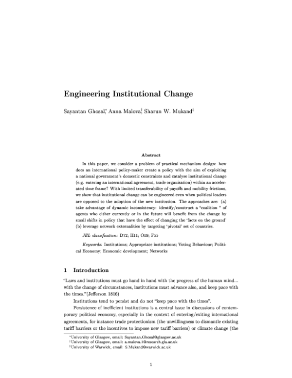 (PDF) Engineering Institutional Change