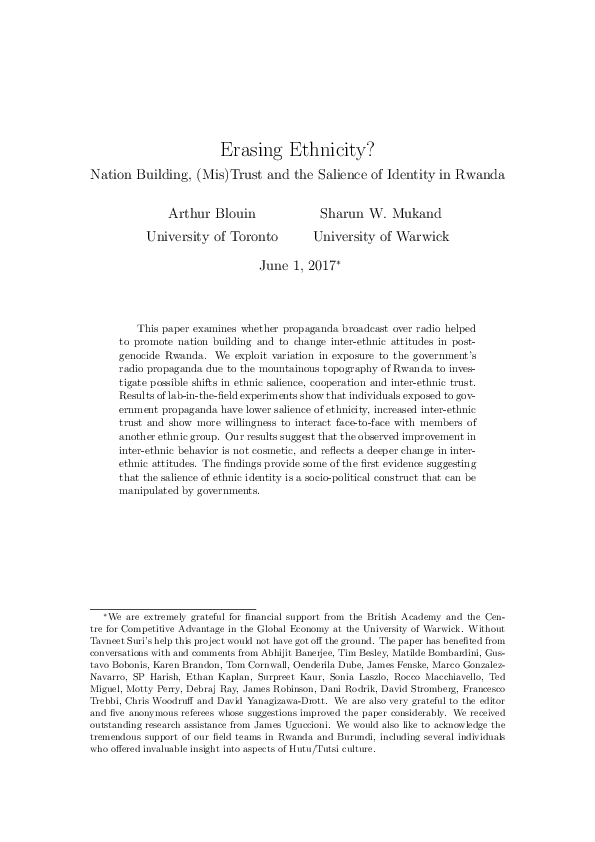 (PDF) Erasing ethnicity? Nation building, (mis)trust and the salience ...