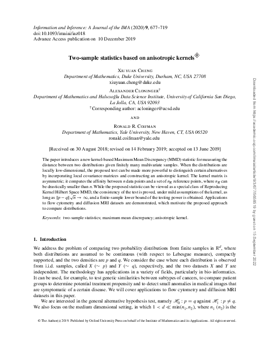 (PDF) Two-sample statistics based on anisotropic kernels