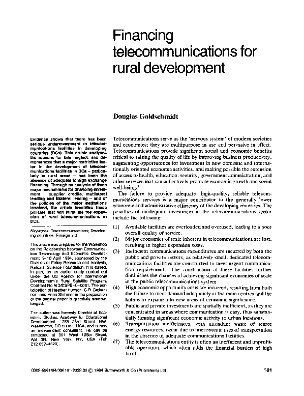 (PDF) Financing telecommunications for rural development
