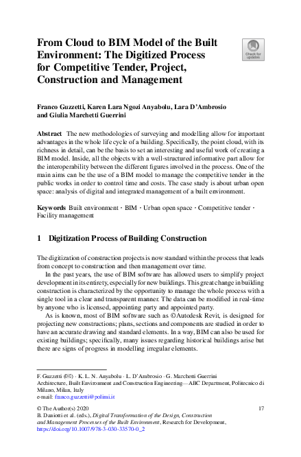 (PDF) From Cloud to BIM Model of the Built Environment: The Digitized ...