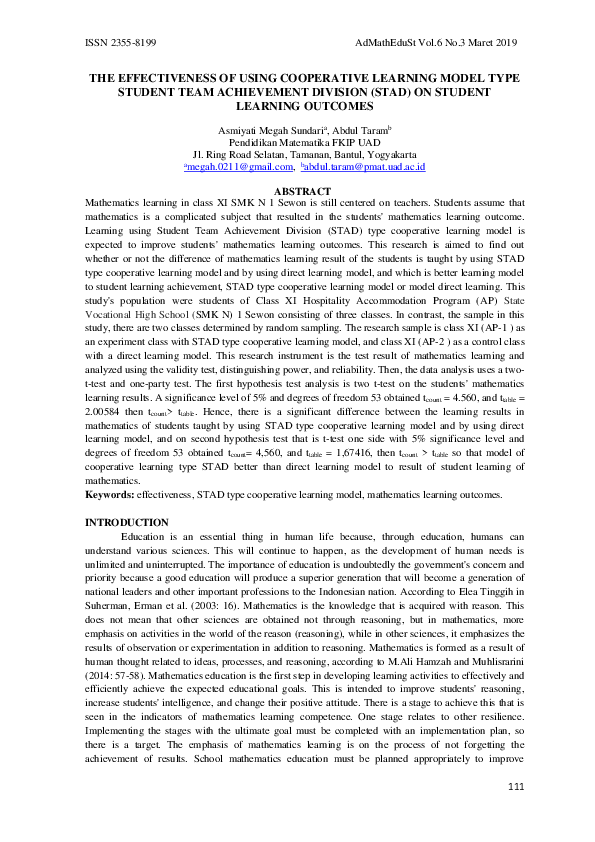 (PDF) The Effectiveness of Using Cooperative Learning Model Type Student Team Achievement ...