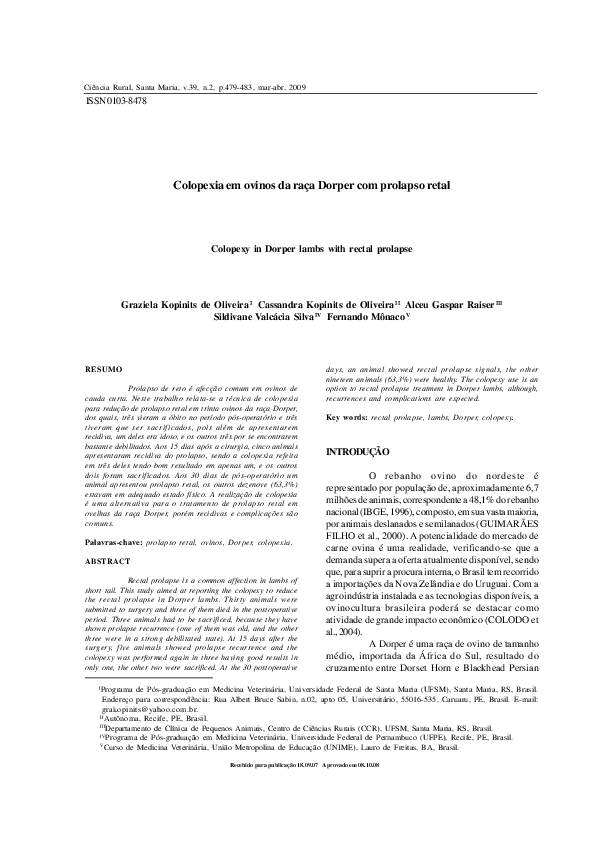 (PDF) Colopexia em ovinos da raça Dorper com prolapso retal | Sildivane ...
