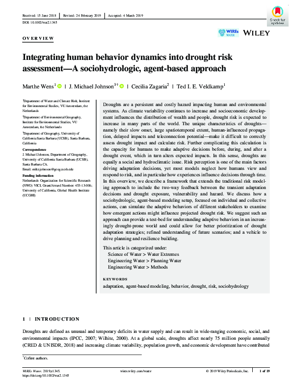 (PDF) Integrating human behavior dynamics into drought risk assessment—A sociohydrologic, agent ...