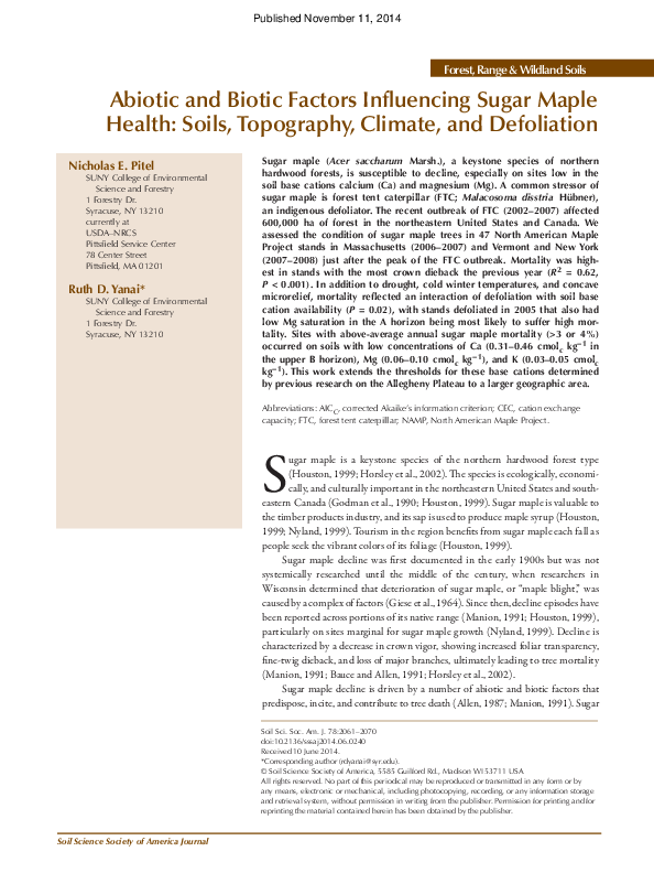 (PDF) Factors Affecting Sugar Maple Health: Climate, Soil, and More
