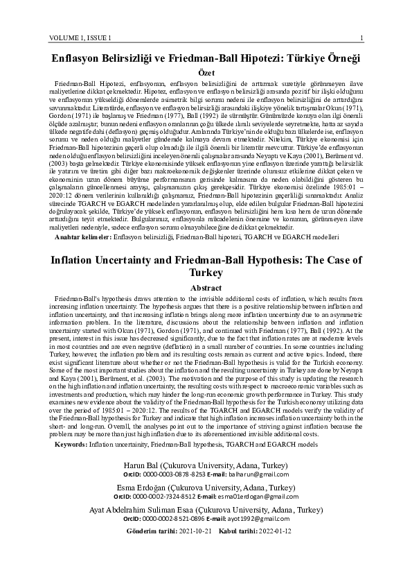 (PDF) Inflation Uncertainty and Friedman-Ball Hypothesis: The Case of ...