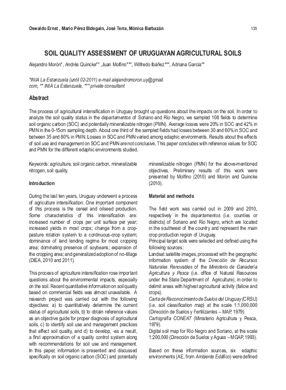 (PDF) Soil quality assessment of Uruguayan agricultural soils